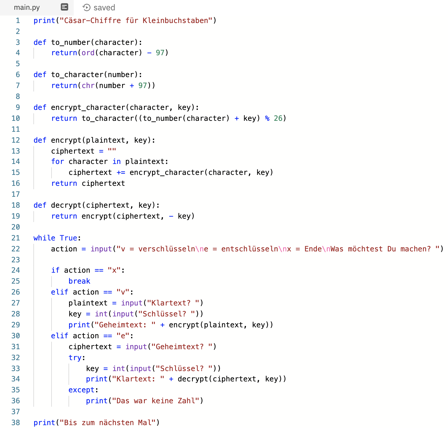 Cäsar-Chiffre abgeschlossen – Blog zur Informatik-AG